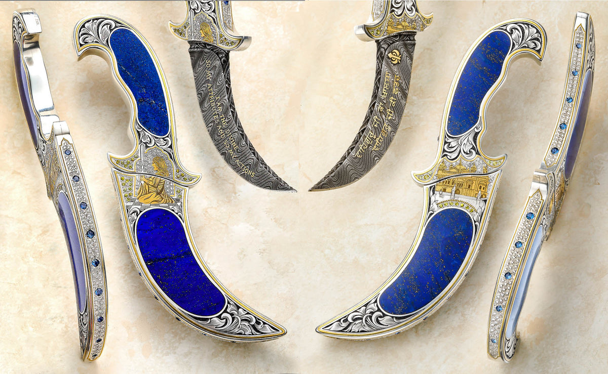 Elegant engraved/encrusted lapis Kirpan – Khalsa Raj